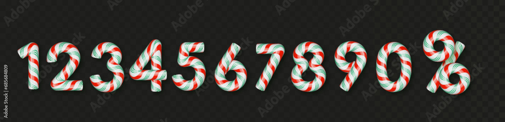 Christmas candy cane numbers with bright red, green and white stripes ...