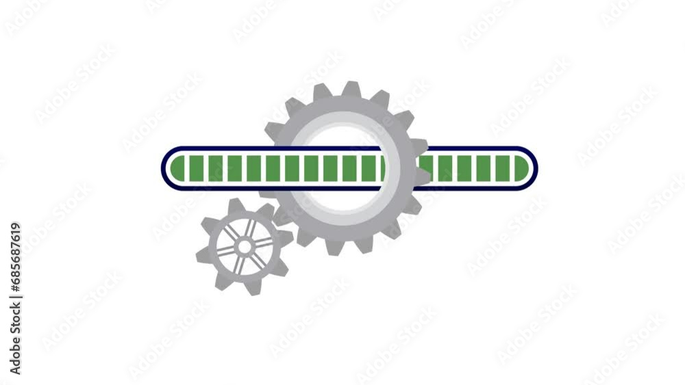 Loading bar progress status animation inside rotating gear on alpha ...