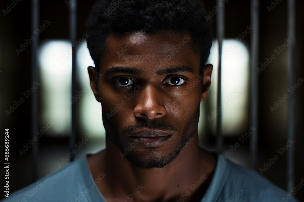 Generative AI portrait of criminal person trapped jailed wearing orange ...