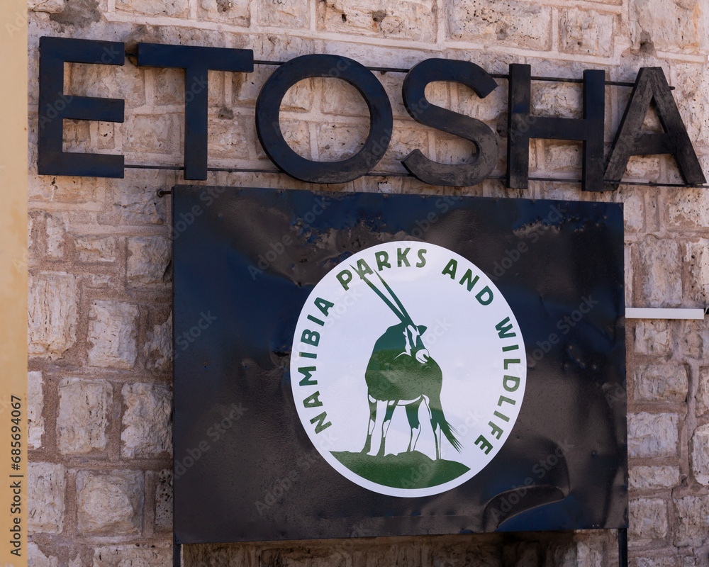 Kunene region, Namibia, November 3, 2023- Etosha National Park sign at ...