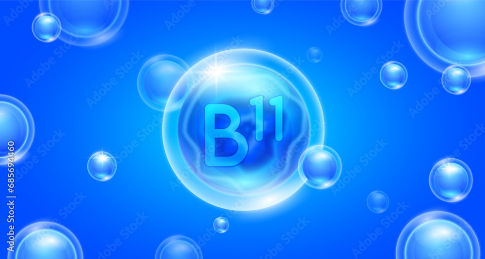 Blue vitamin B11 floating in the air. Vitamins minerals complex and ...