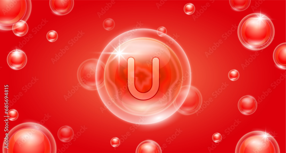 Red vitamin U floating in the air. Vitamins minerals complex and ...