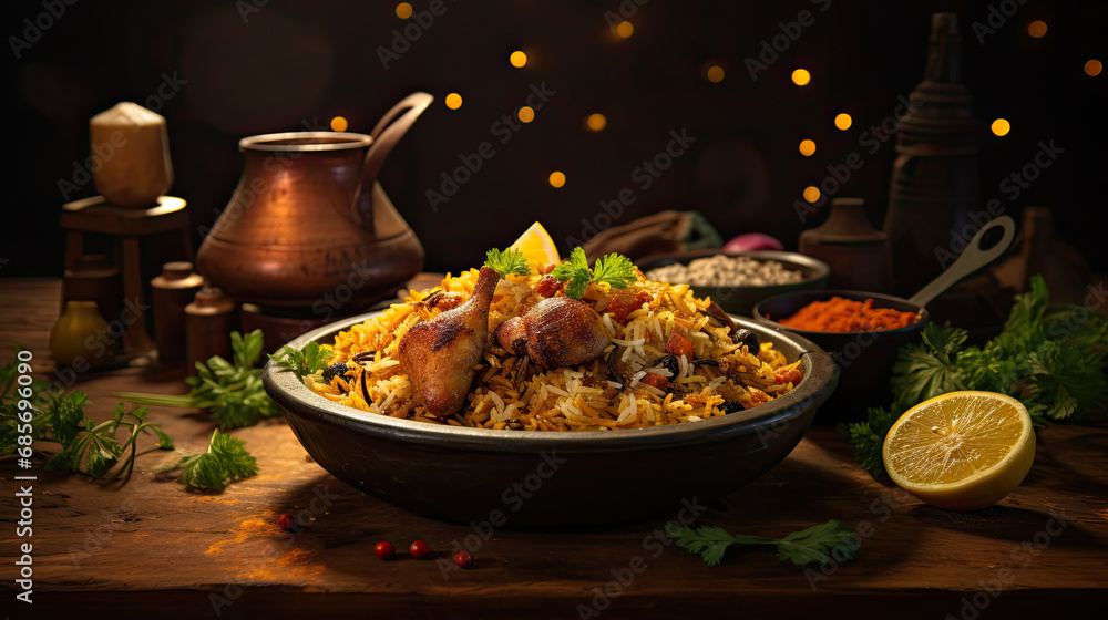 chicken biryani in a pan. indian meat biryani in traditional pot Stock ...