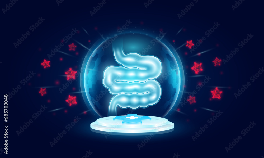 Immunity system protect medical. Small intestine inside transparent ...