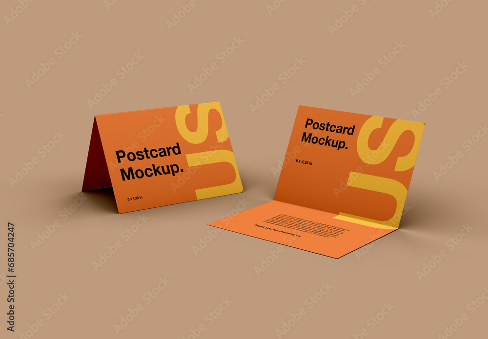 Folded Horizontal Postcard Mockup Stock Template | Adobe Stock