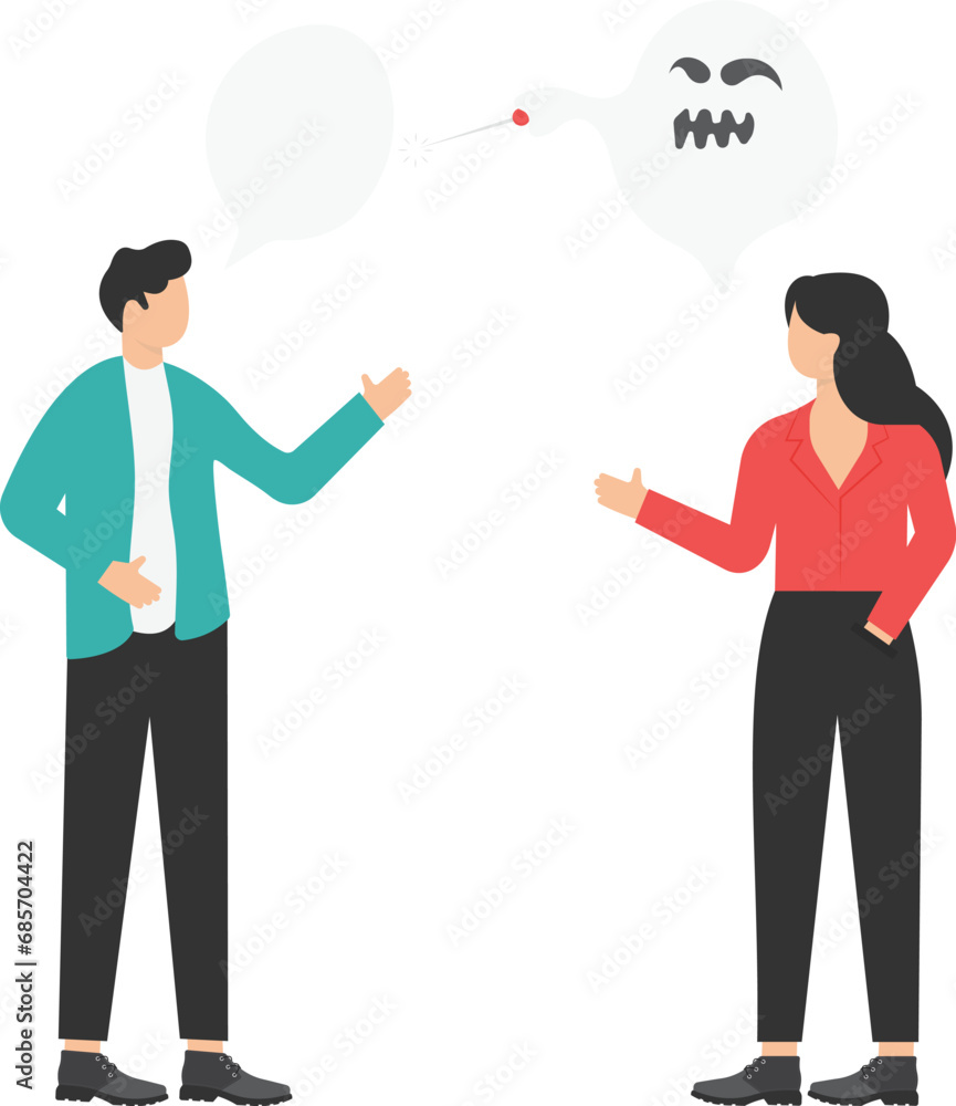 Woman and man yelling at each other and making rude gestures ...