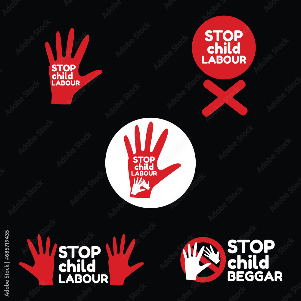 Hand and the words "Stop child labor". World Day against child labor ...