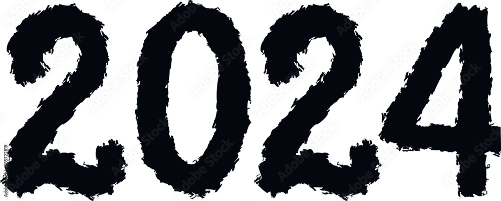 Vector 2024 year handwriting font. White background. Isolated ...