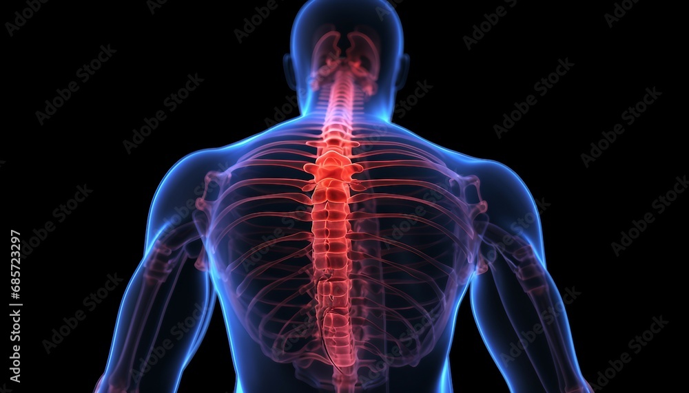 A man having acute pain in the back, 3D Illustration, Muscle is a soft ...
