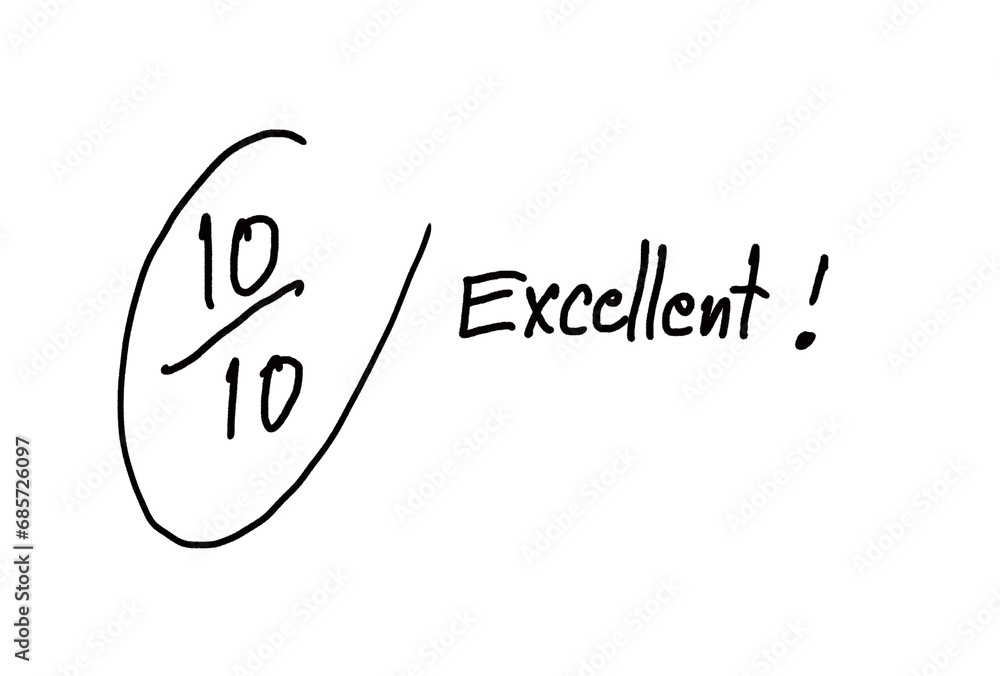 Test result scores 10 from total of 10 Excellent, black ink hand ...