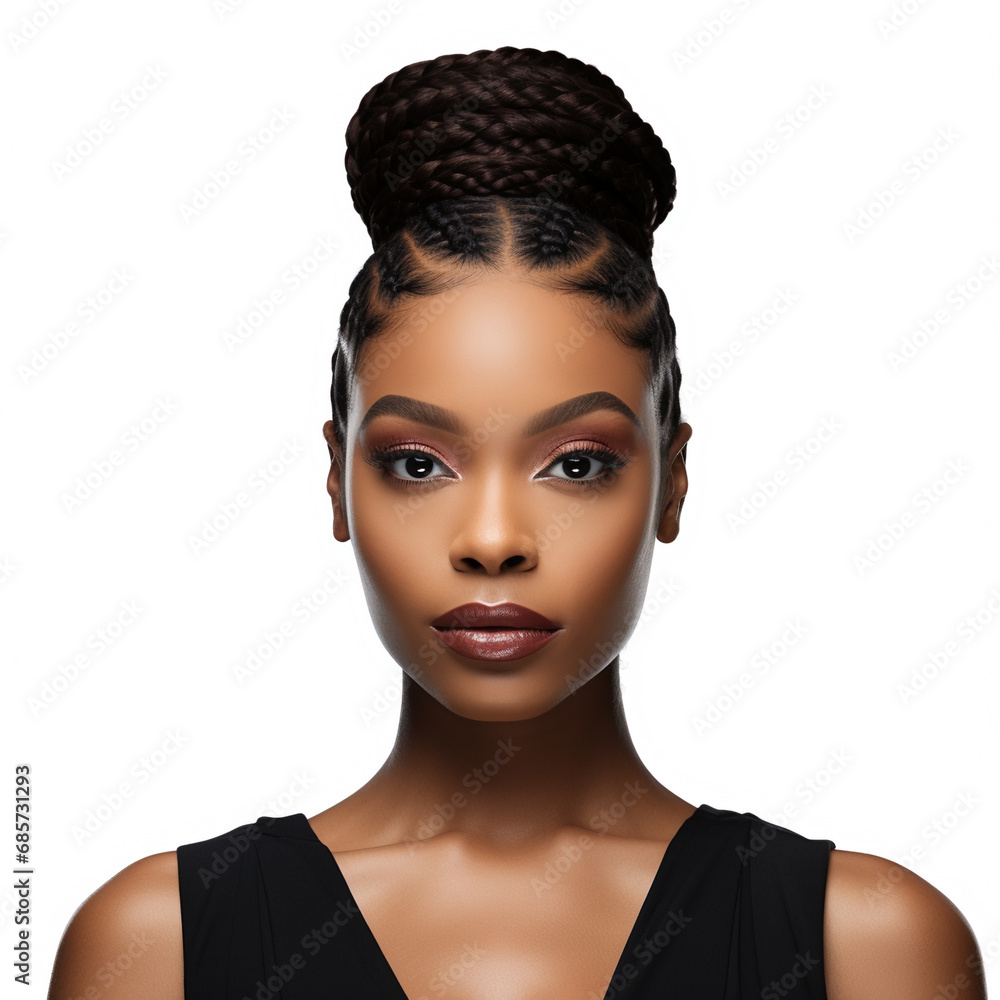 portrait of beautiful black african american woman with curly long ...