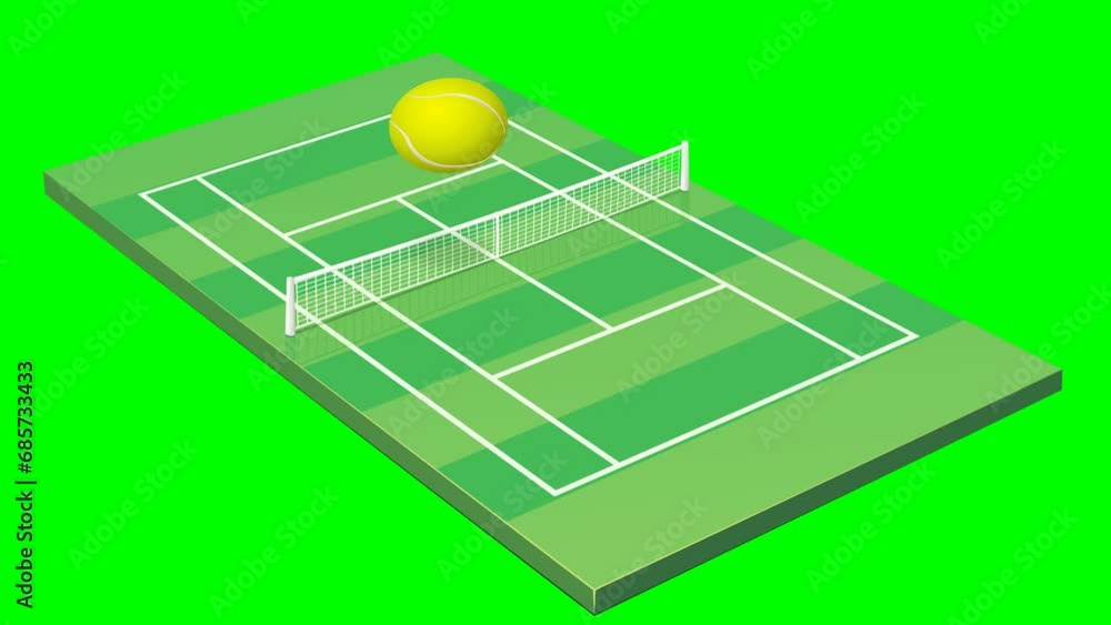 Animation loop of a tennis ball bouncing on both sides of a net on a ...