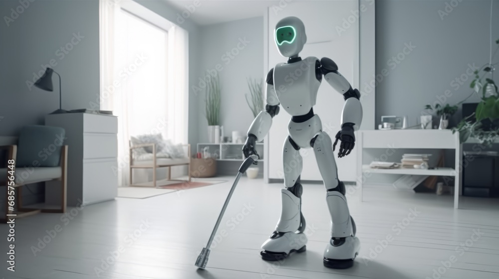 Robotic house cleaner efficiently tidying and washing in a home ...