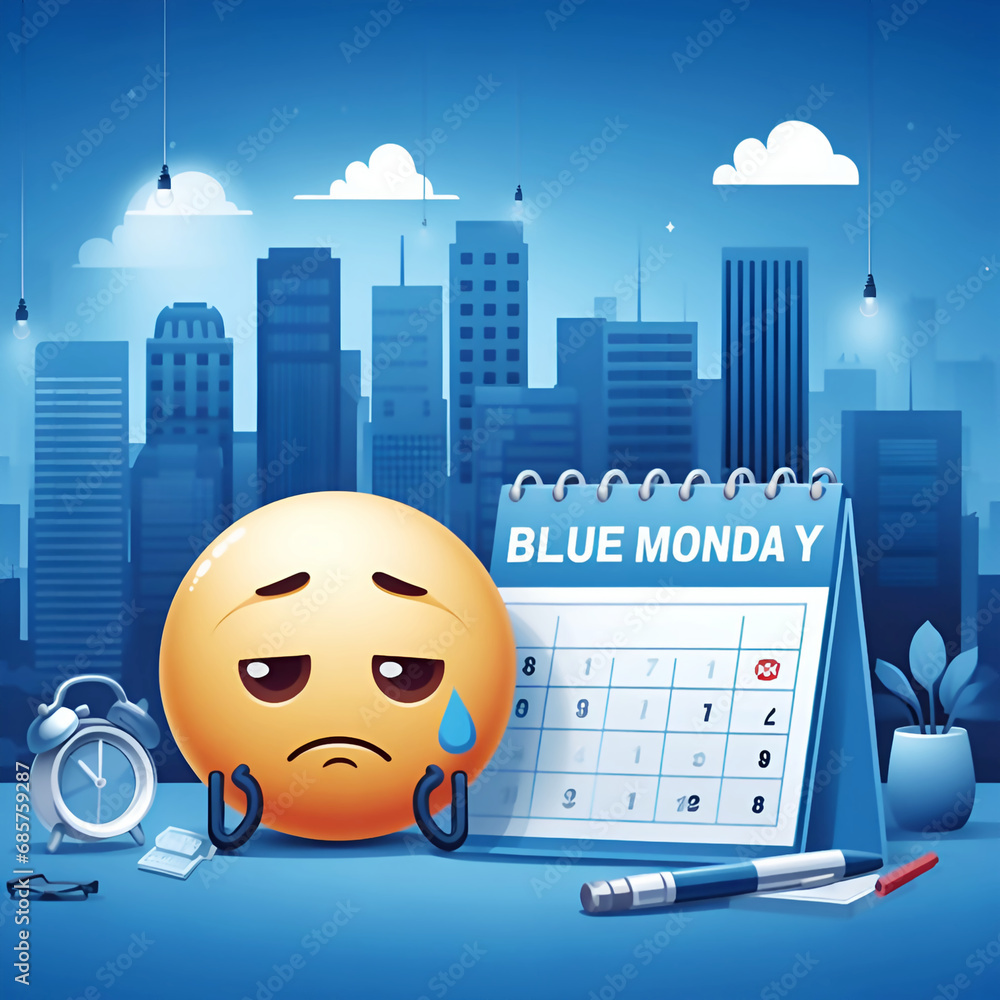 an emoji person looking glum on a Monday morning, A calendar with the ...