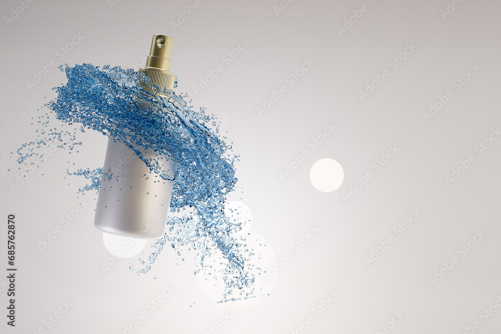 Cosmetic products in water splash. Realistic 3d illustration of ...