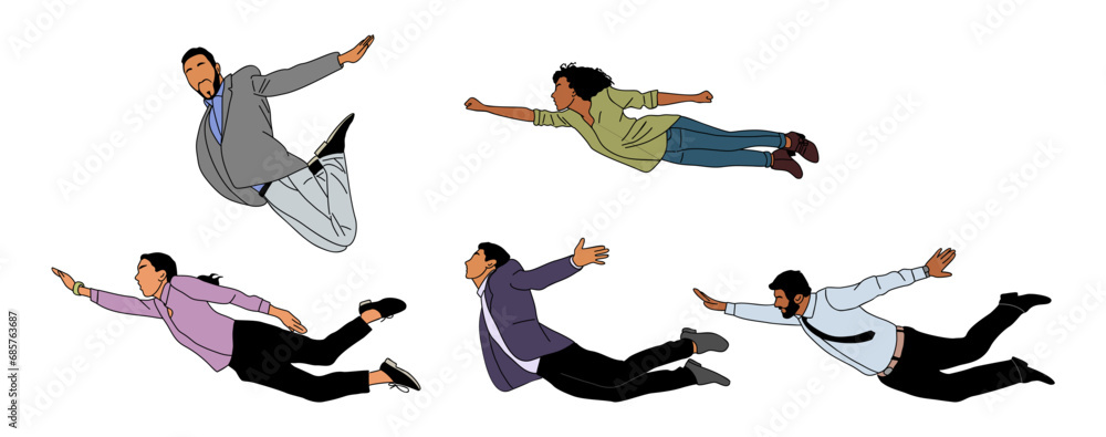 Business people flying, floating, jumping in the air. Concept of ...