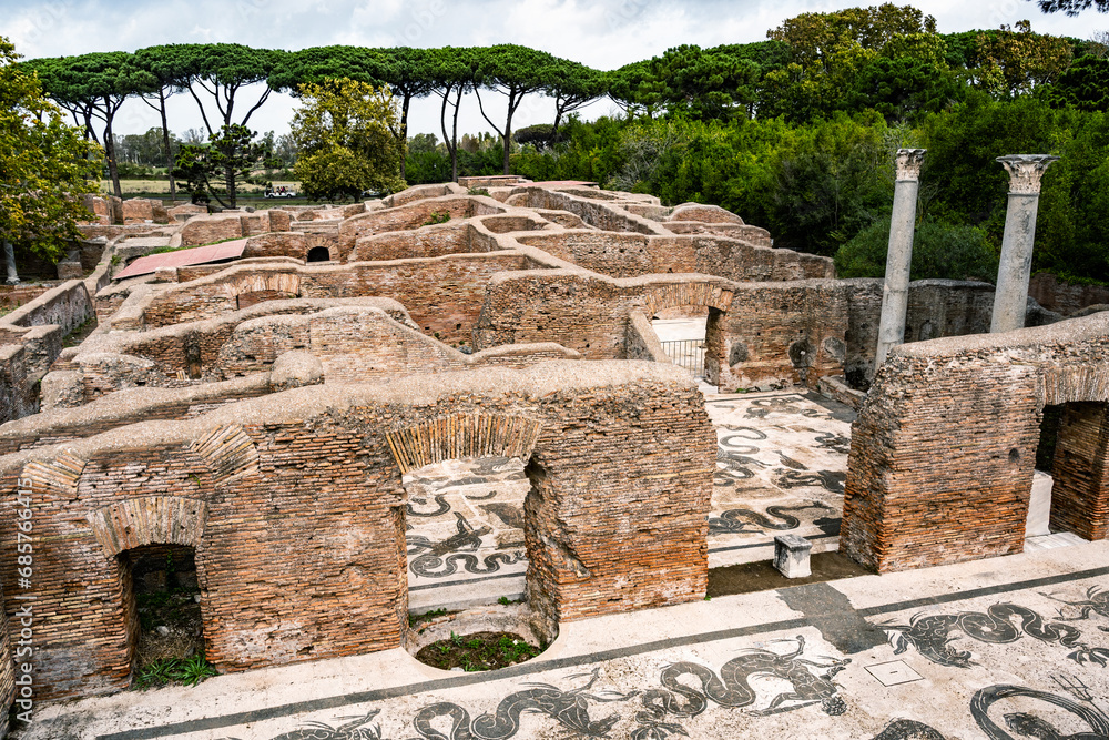 ostia antica port on the Tiber in Rome. Roman Archeology site Stock ...