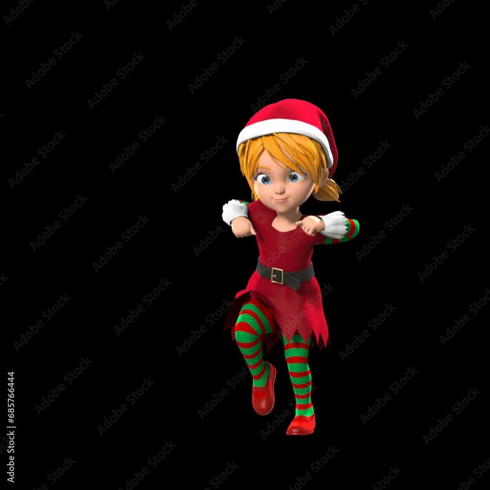 3d Animated Cartoon Blonde Elf Girl With Red-Green Dress And Red Santa ...