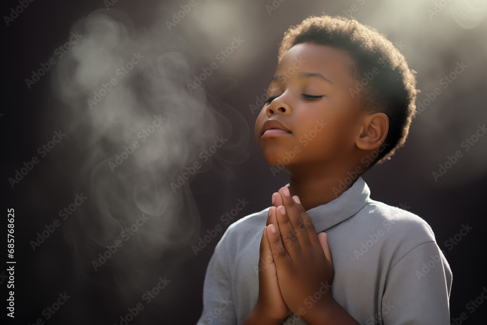 Pan African Boy Praying - Clasped Hands - Mist - Fog - Light of God ...