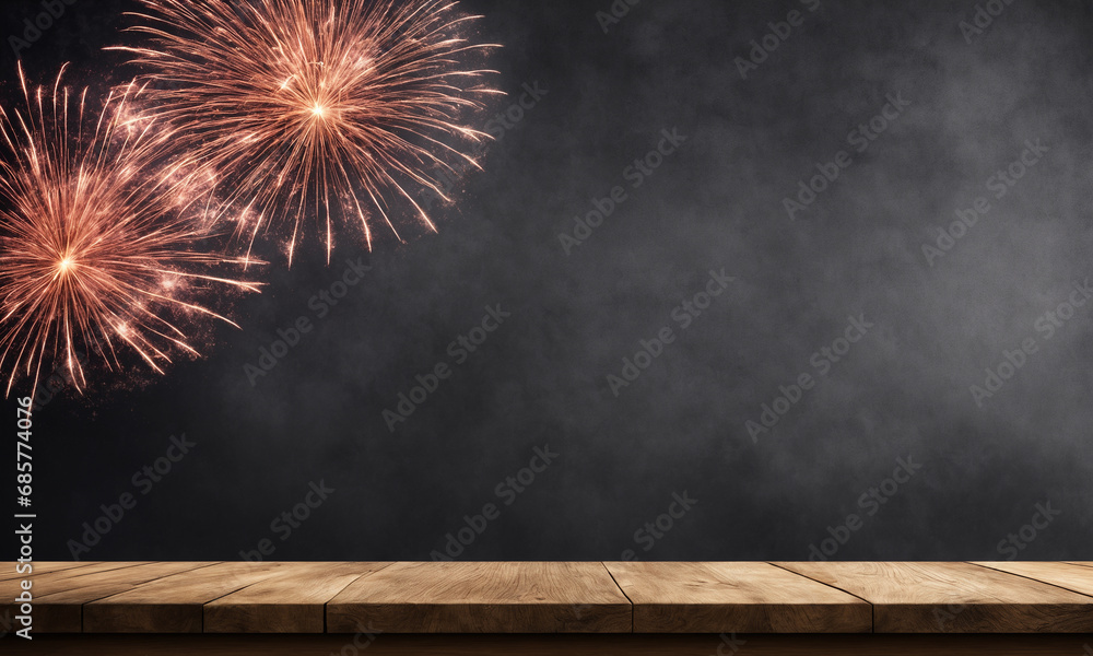 Wood table and fireworks mockup background Stock Illustration | Adobe Stock