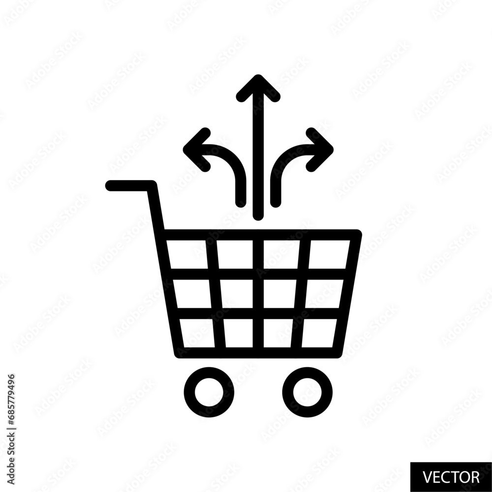 Cross sell, shopping cart and three arrows, cross selling concept ...
