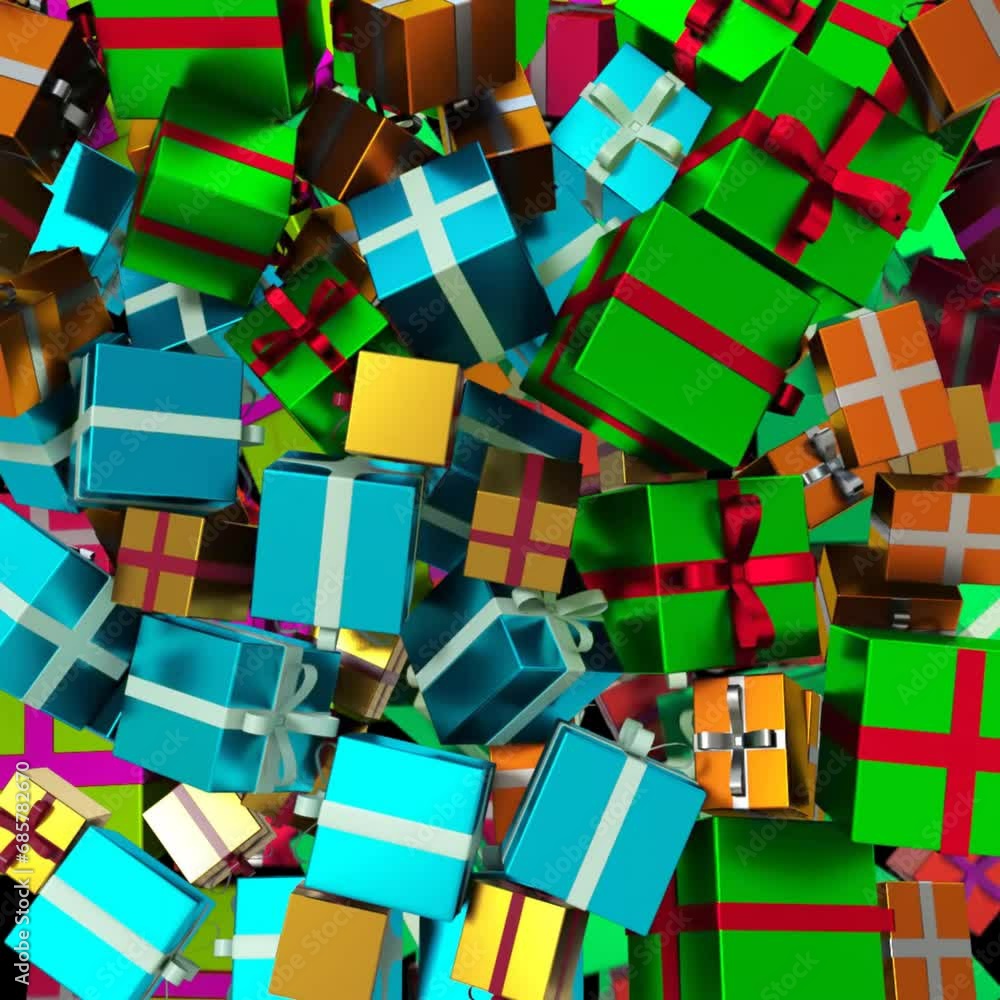 3D Animated Loop Scene Of Falling Gift Boxes Of Many Colours Filling ...