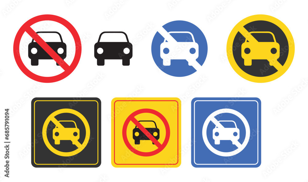 Prohibited cars and vehicles icon shape. Don´t drive logo symbol ...