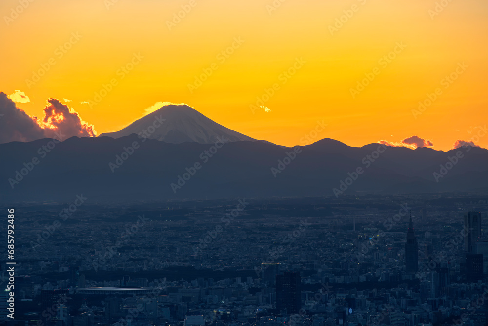 The Sun Setting behind Mt Fuji with Tokyo below as viewed from the ...