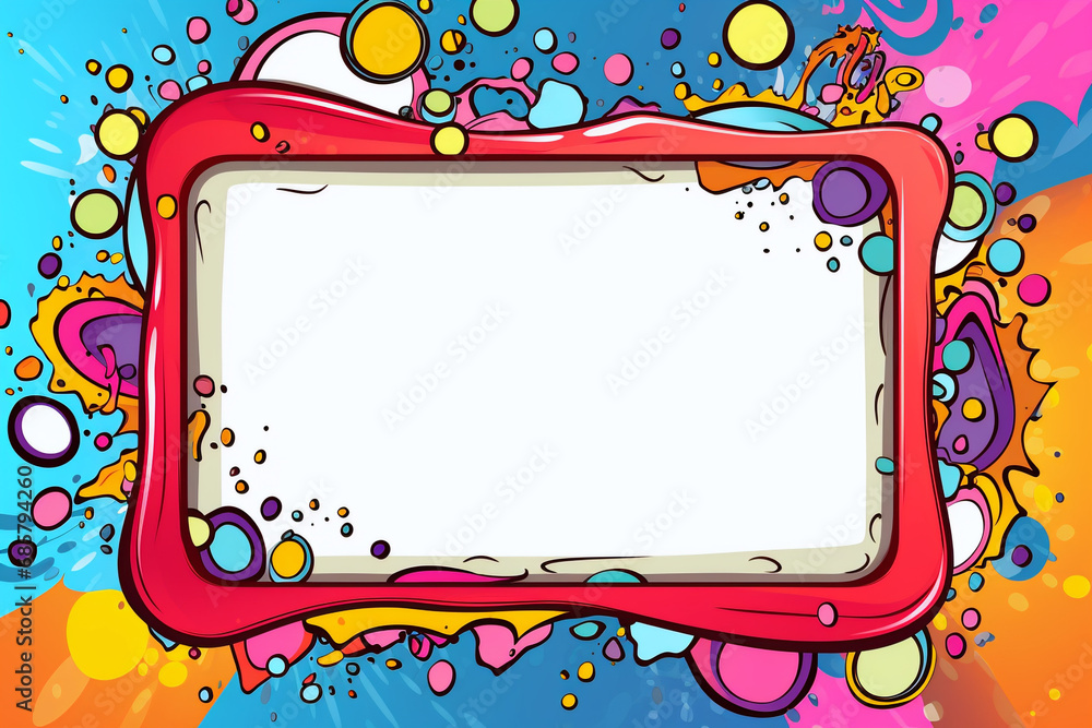 Vibrant cartoon frame with splashes and blank center Stock Illustration ...