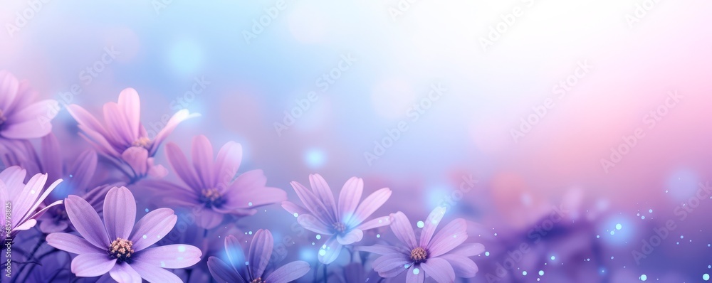 Horizontal purple and pink flowers background. Spring banner for 8 march woman´s day and mother ...
