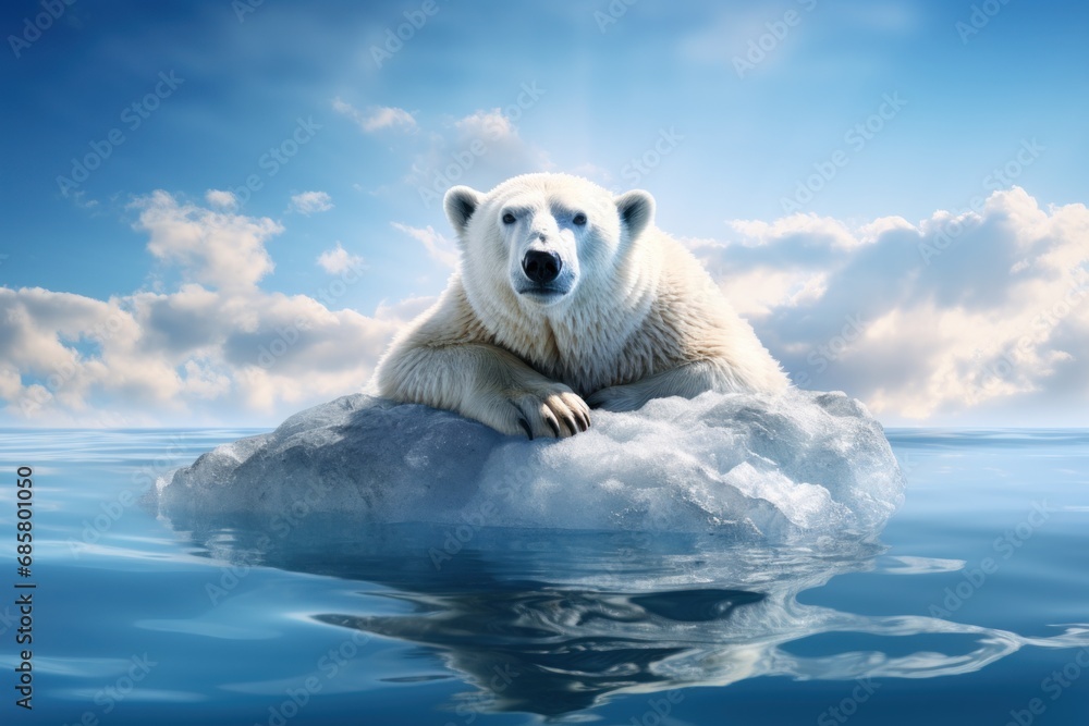 polar bear on melting ice cap concept of environmental degradation ...
