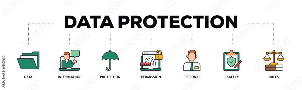 Data protection infographic icon flow process which consists of data ...
