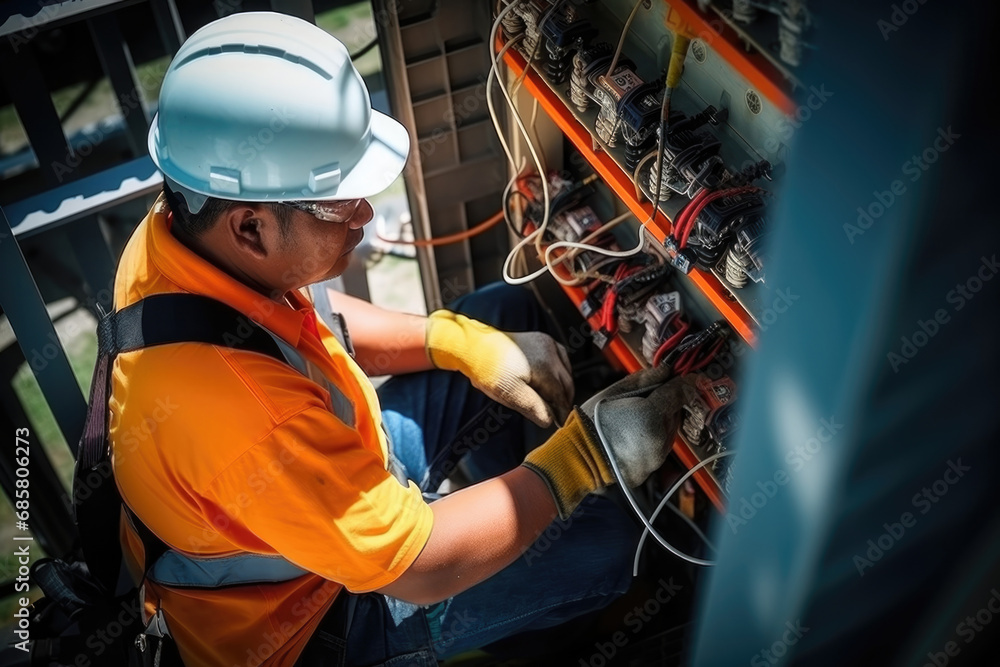 The Electrical Worker Are Repairing The Electrical System Works At the-electrical-worker-are-repairing-the-electrical-system-works-at