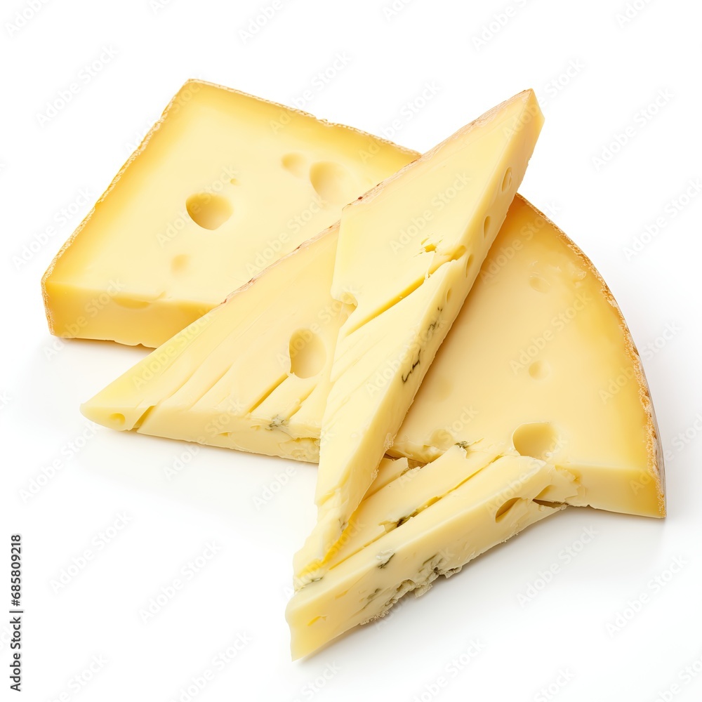 Cheeseparing. Slices of cheese. Swiss cheese. Isolated cheese slices on ...