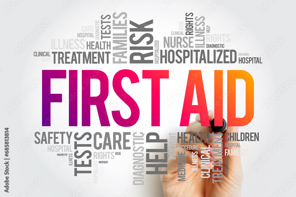 Poster First aid word cloud collage, healthcare concept background ...