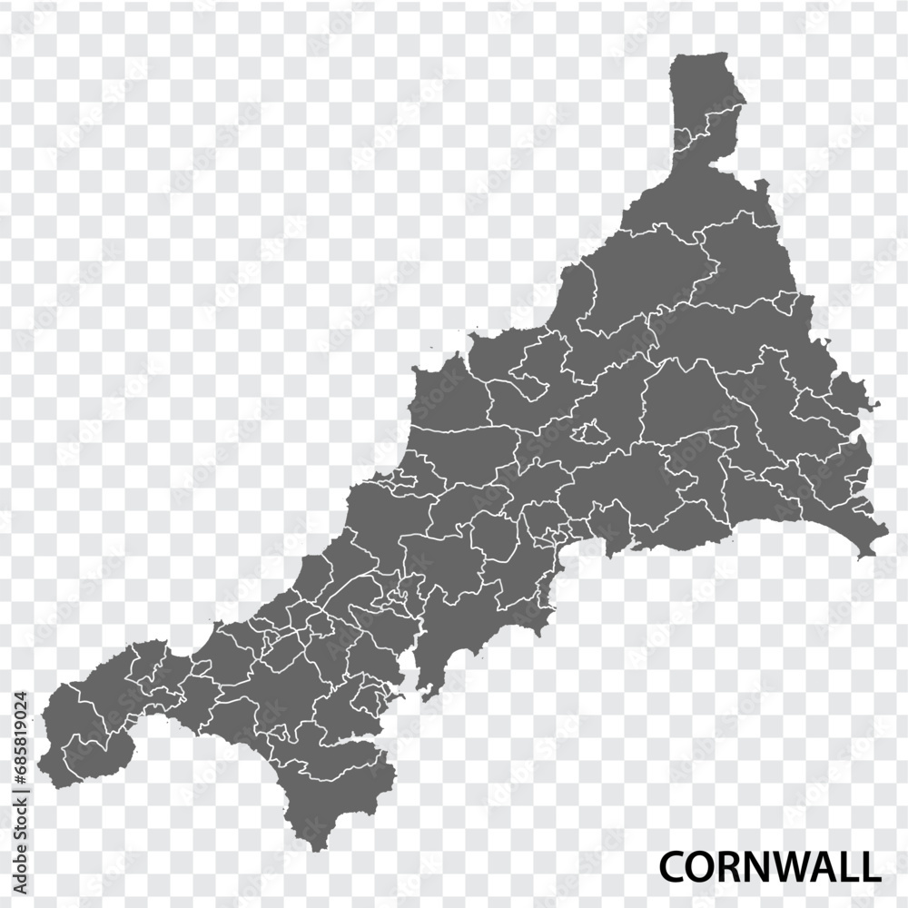 Blank map Cornwall of United Kingdom. High quality map Region Cornwall ...