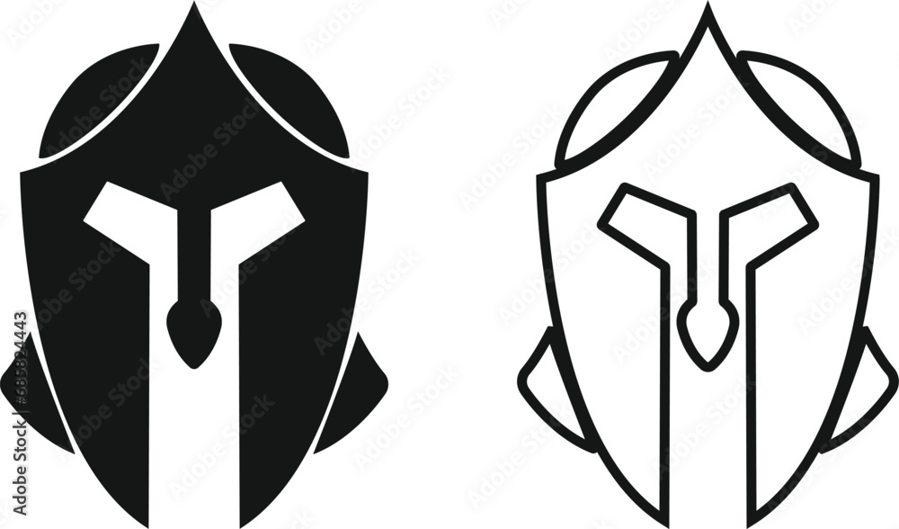 spartan helmet icon in flat, line style set isolated on transparent ...