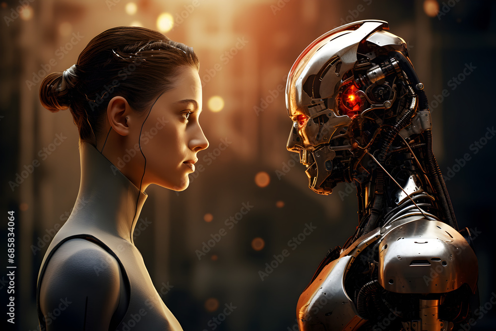 portrait robot, robot head, human robot portrait, Futuristic AI robotic ...