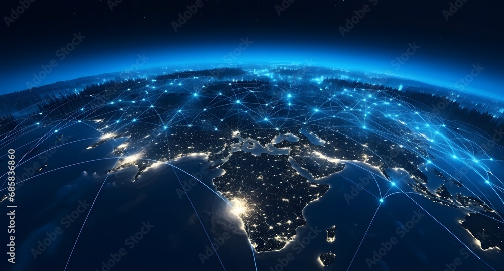 earth globe in the dark blue of space communication concept. earths ...