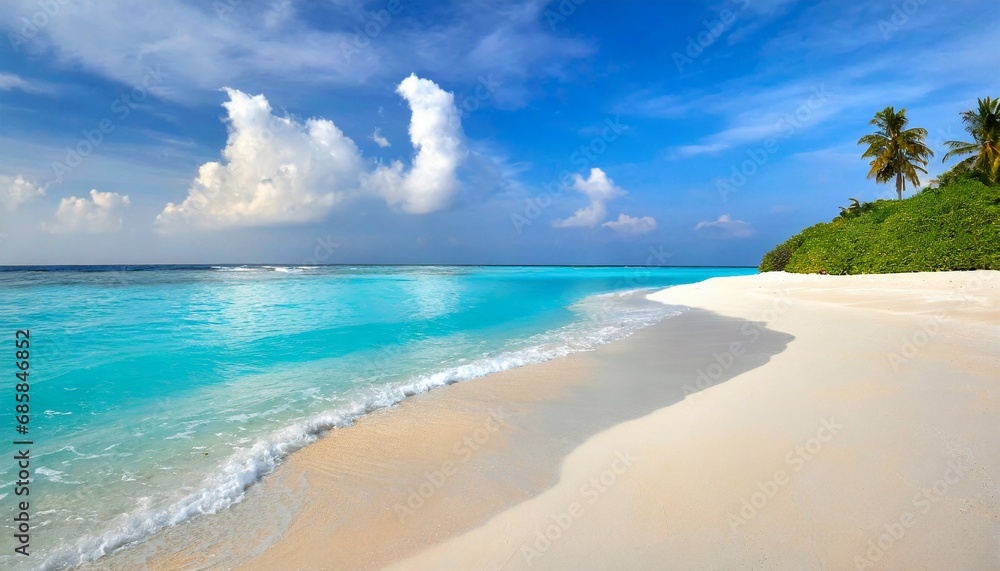 beautiful sandy beach with white sand and rolling calm wave of ...