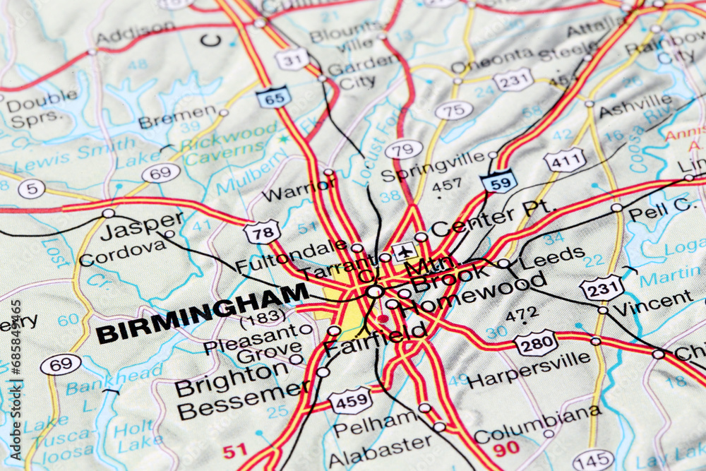 Birmingham, United States - January 10, 2024: Birmingham city road map ...