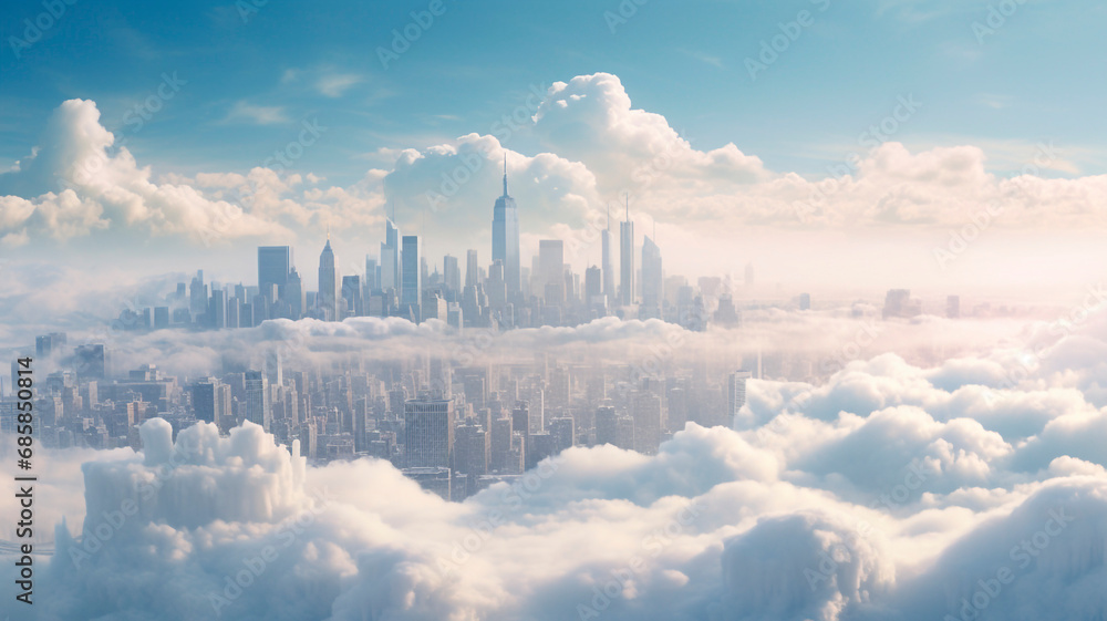Amazing picture of clouds over cities, big skyscrapers under the clouds ...