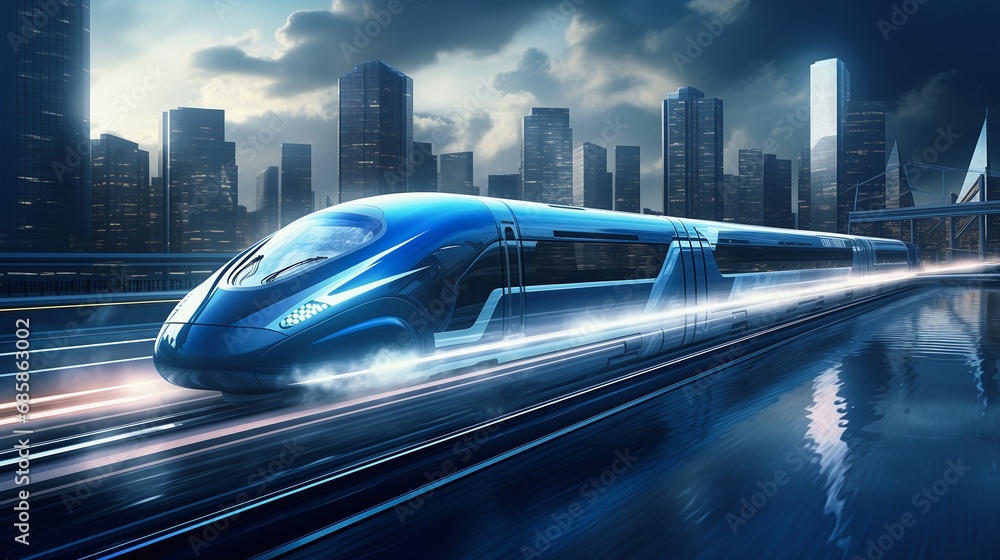train track city skyline background digital lasers tracing supersonic ...