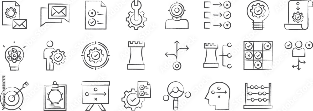 Logical thinking and algorithm hand drawn icons set, including icons ...