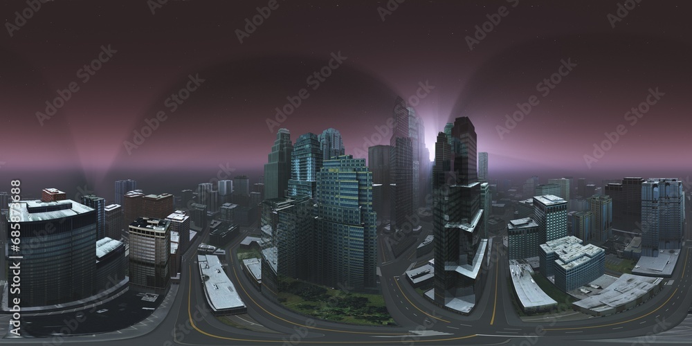 Panorama of the city. Environment map. HDRI map. equidistant projection ...