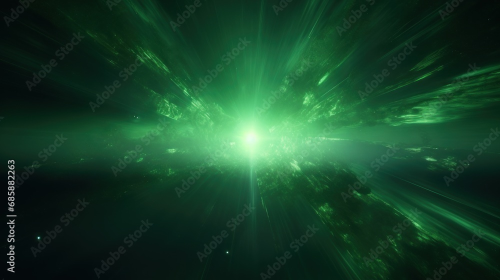 Abstract green light overlays burst effect with digital lens flare. AI ...