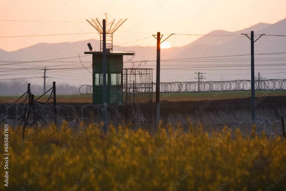 Border crossing in North Korea. Border of South Kore and North Korea ...