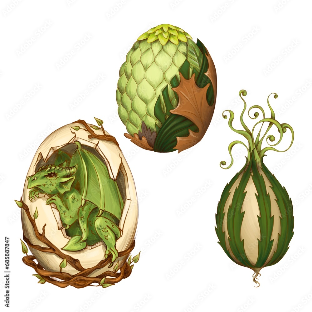 cute green wood Dragon hatch from the egg hand drawn colour ...