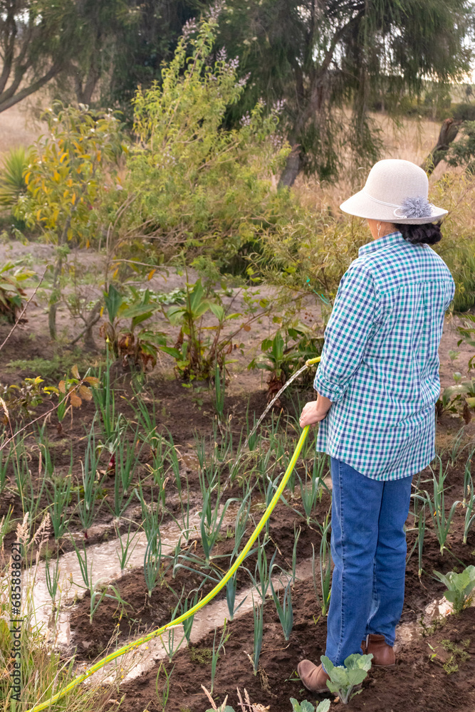 Foto de Mujer sontiendo en la que se ve que esta regando agua a sus ...