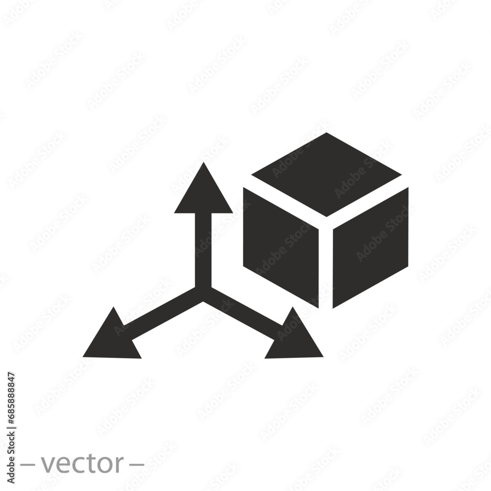 Cube With Arrows Icon Tridimensional Coordinate Spaces Xyz 3d Space